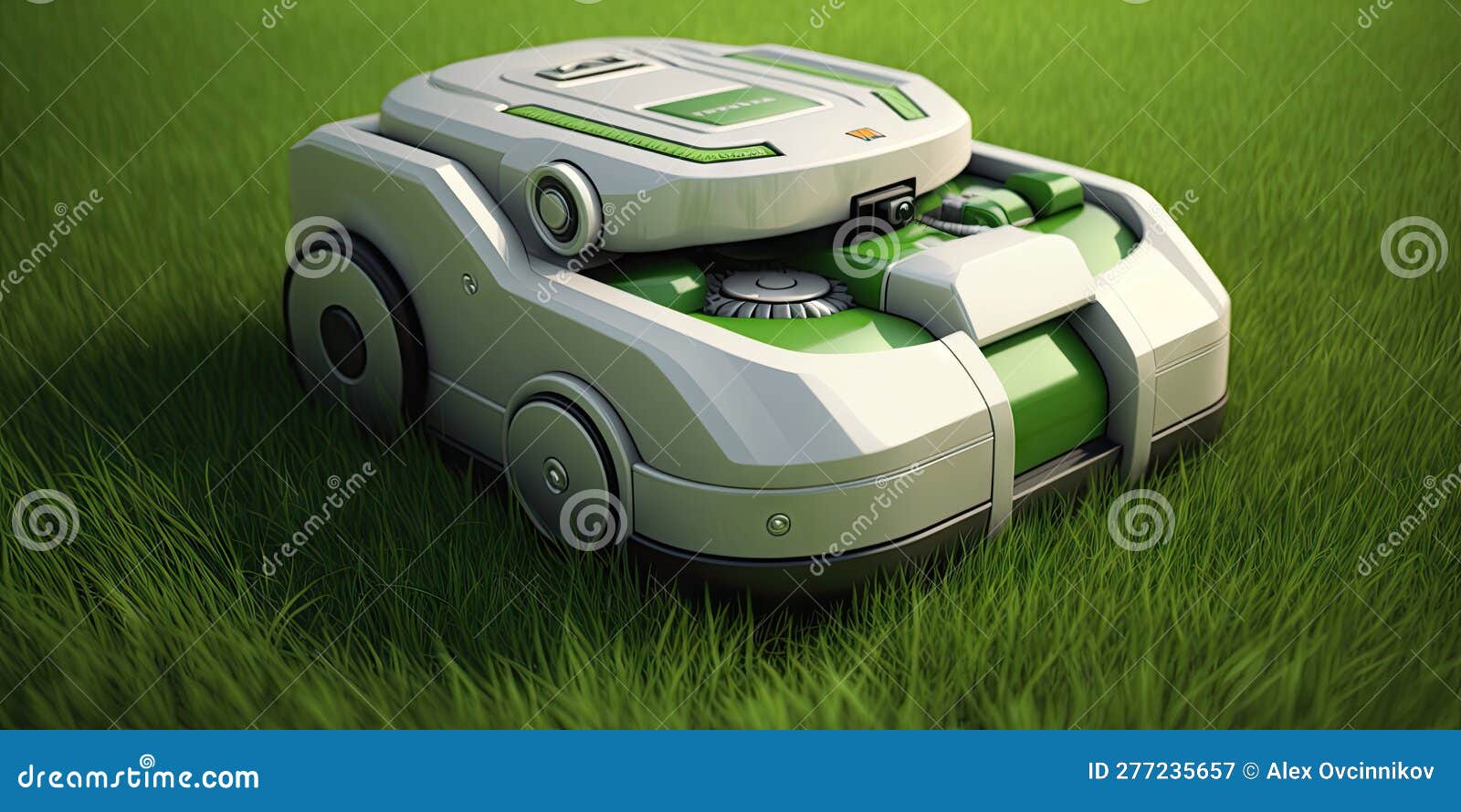 Robotic Lawnmower Cutting Fresh Green Grass. Stock Illustration ...
