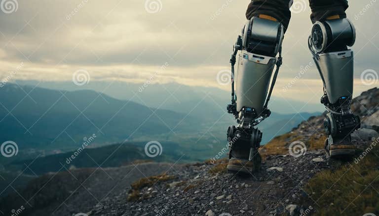 Robotic Legs Hiking Mountain Trail Stock Image - Image of walking ...