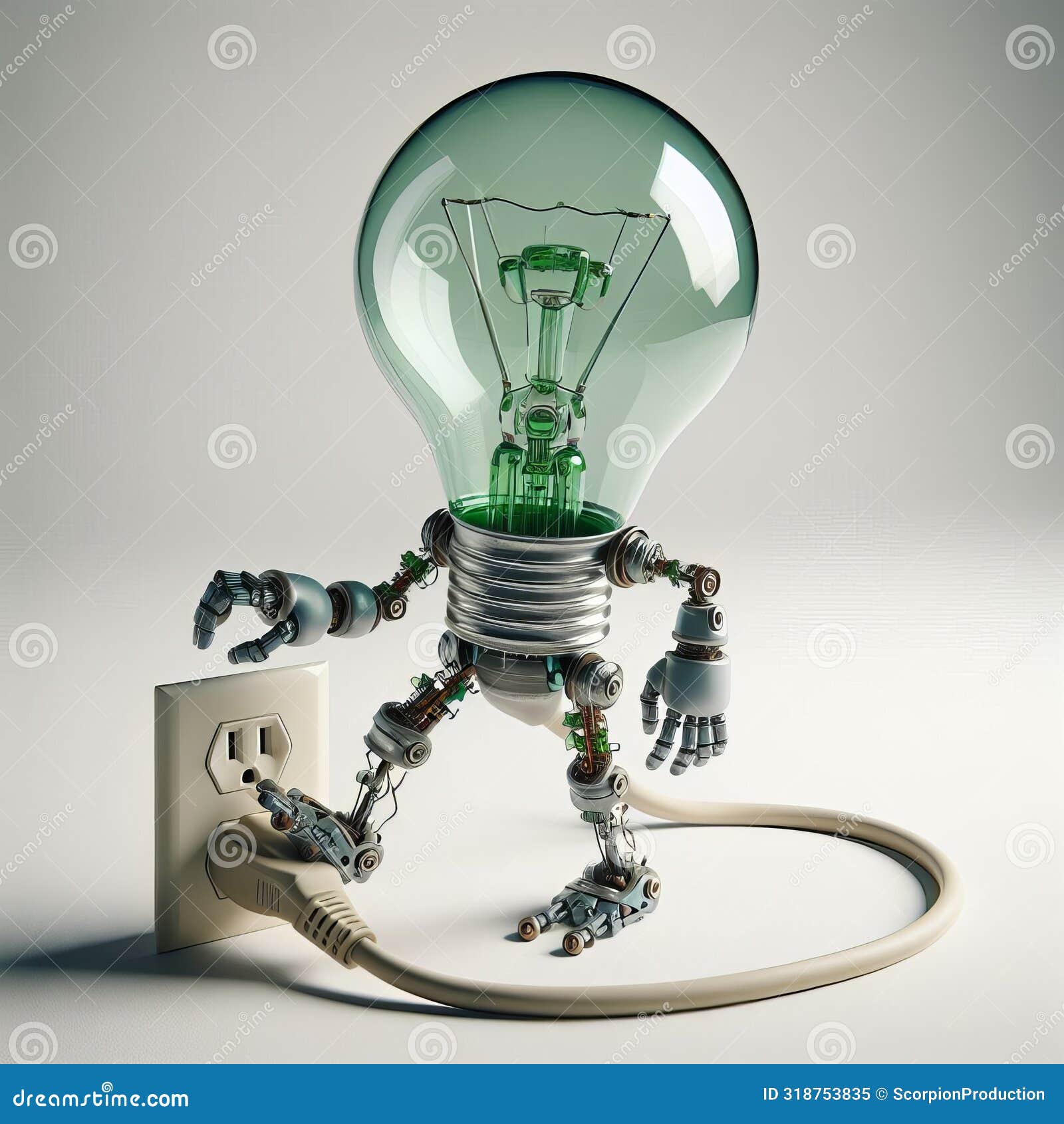 Robotic Lightbulb Character Plugging in Stock Illustration ...