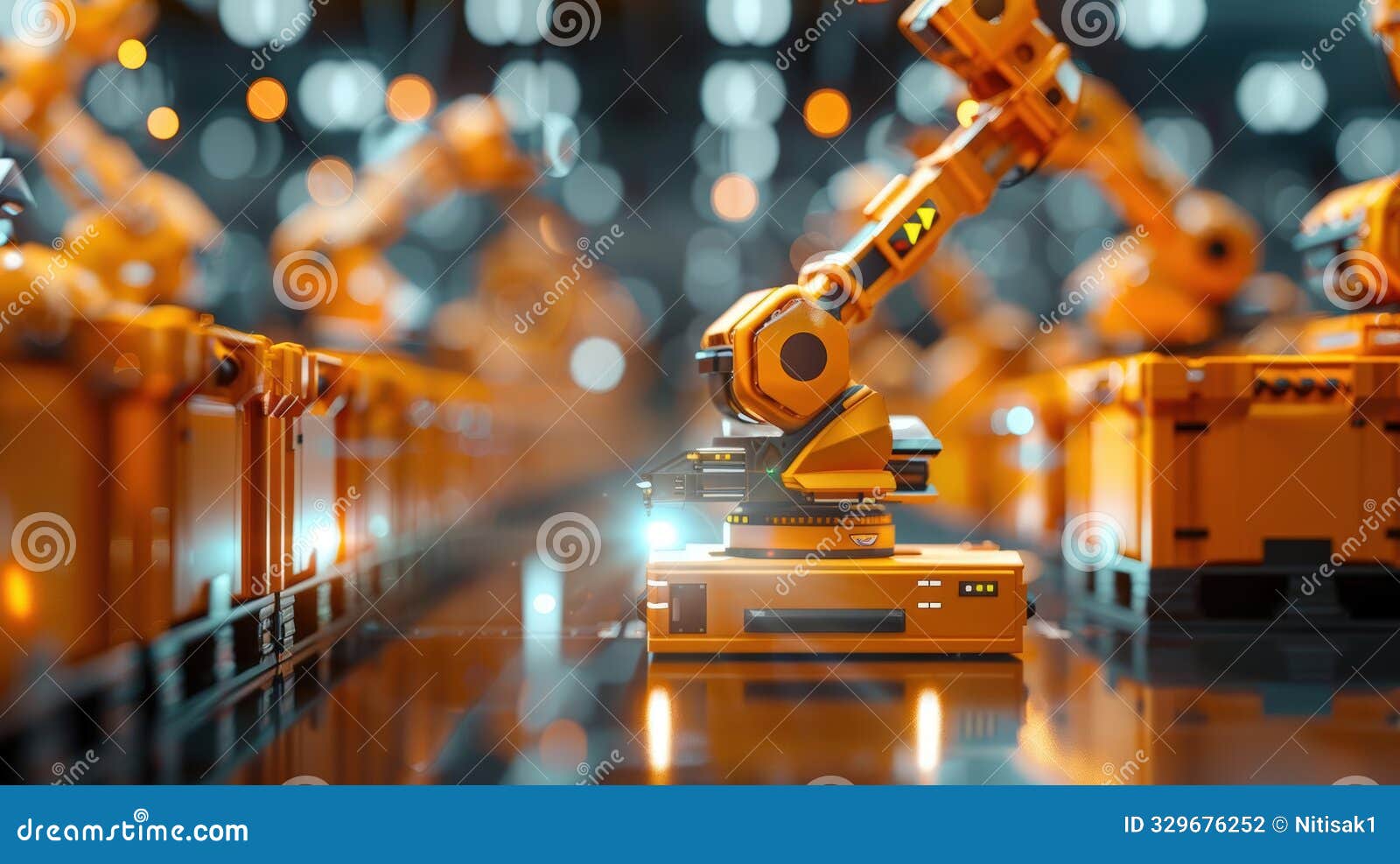 Robotic Arm Put Logistics Package On Automate Machine (AGV Royalty-Free ...