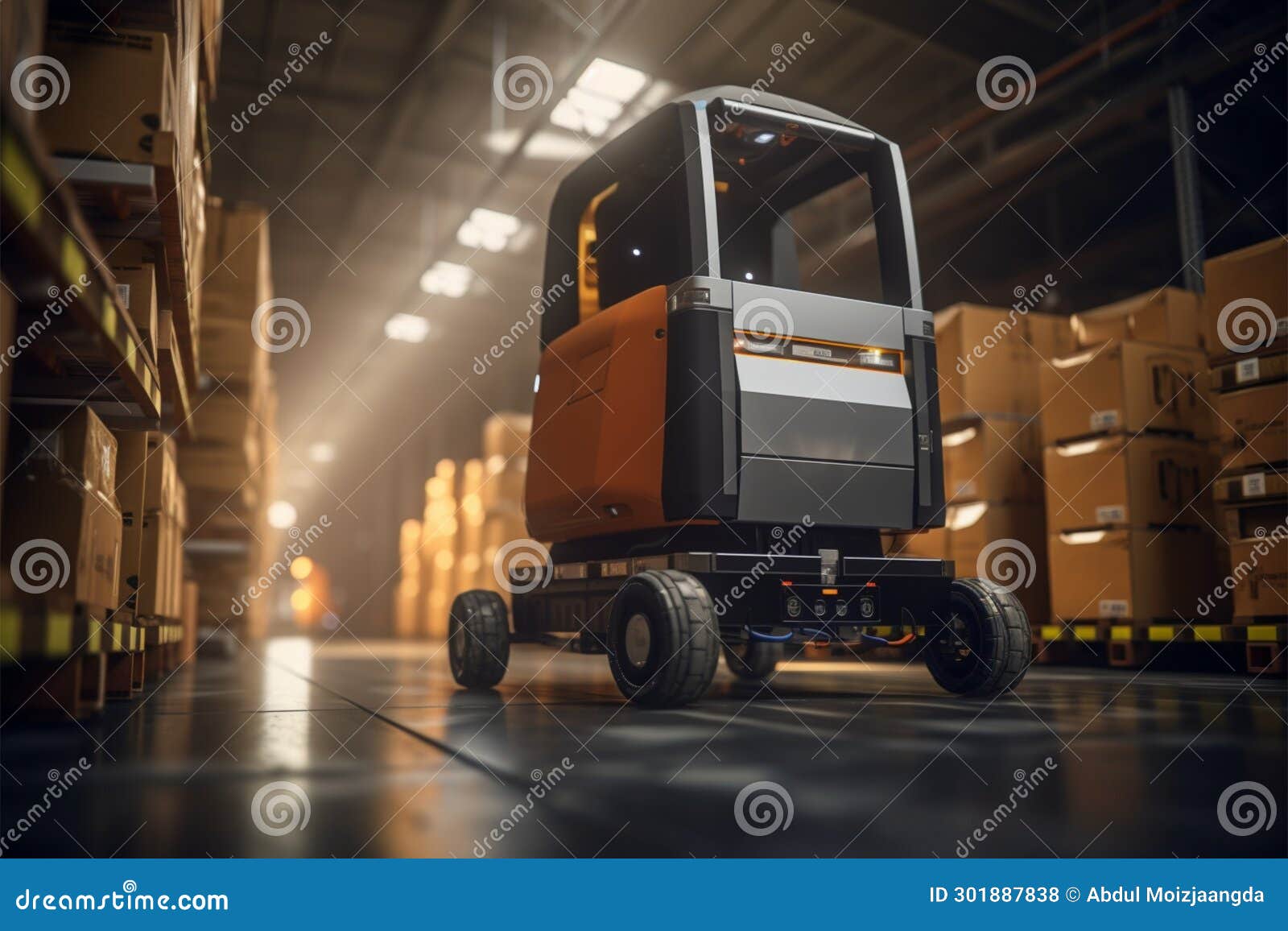 Robotic Arm Put Logistics Package On Automate Machine (AGV Royalty-Free ...