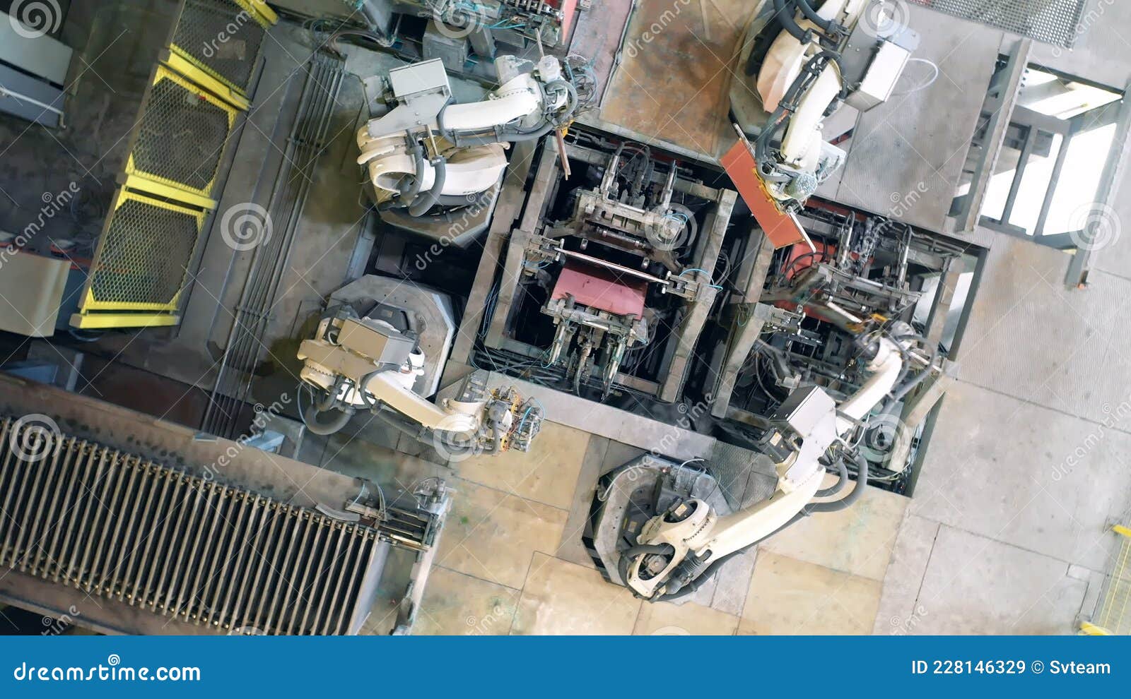 Robotic Machinery Complex Working with Copper Sheets in a Top View ...