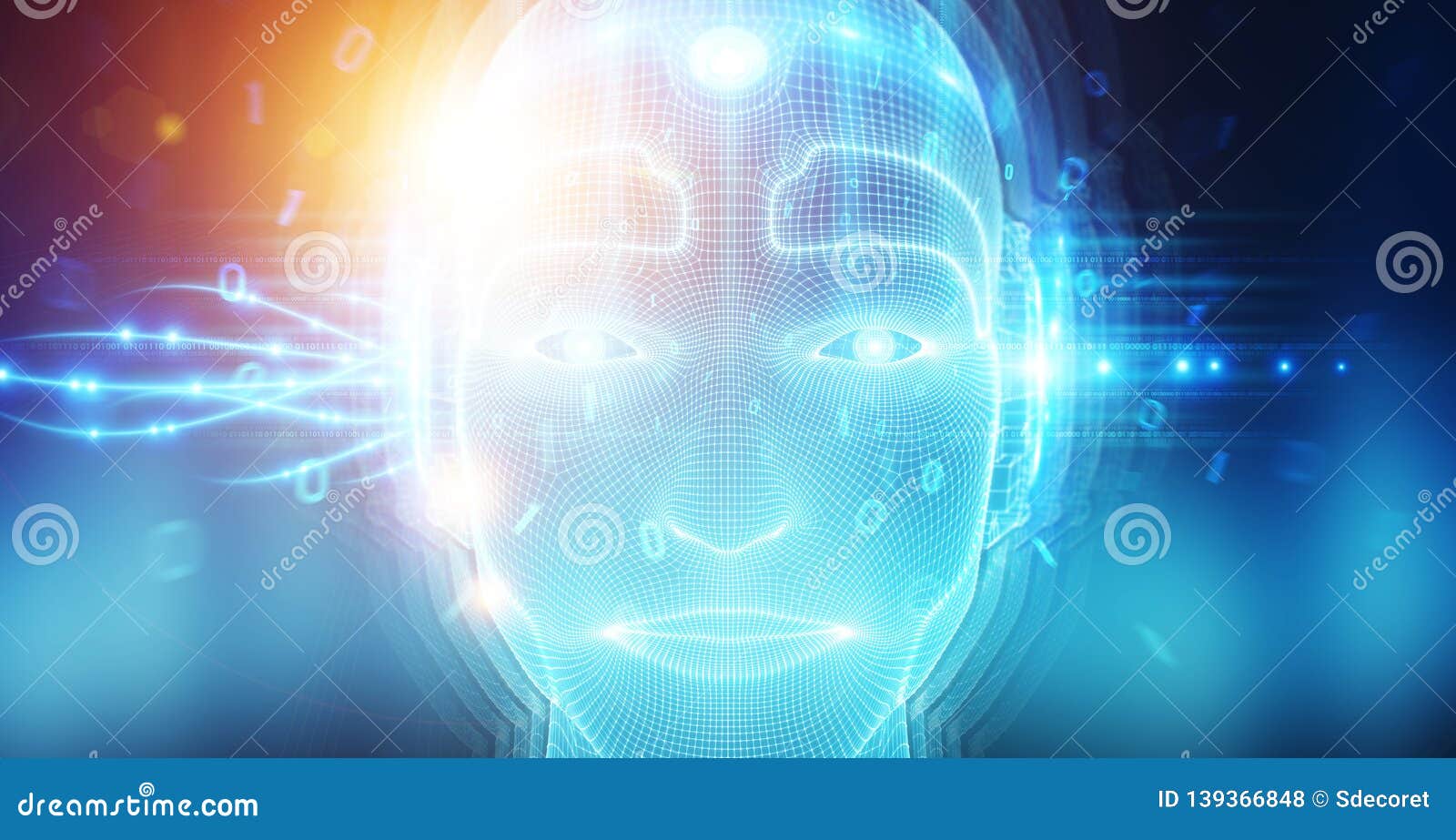 Robotic Man Cyborg Face Representing Artificial Intelligence 3D ...