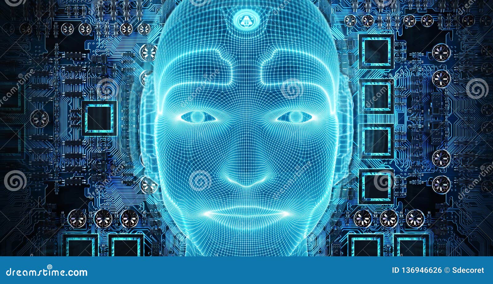 Robotic Man Cyborg Face Representing Artificial Intelligence 3D ...