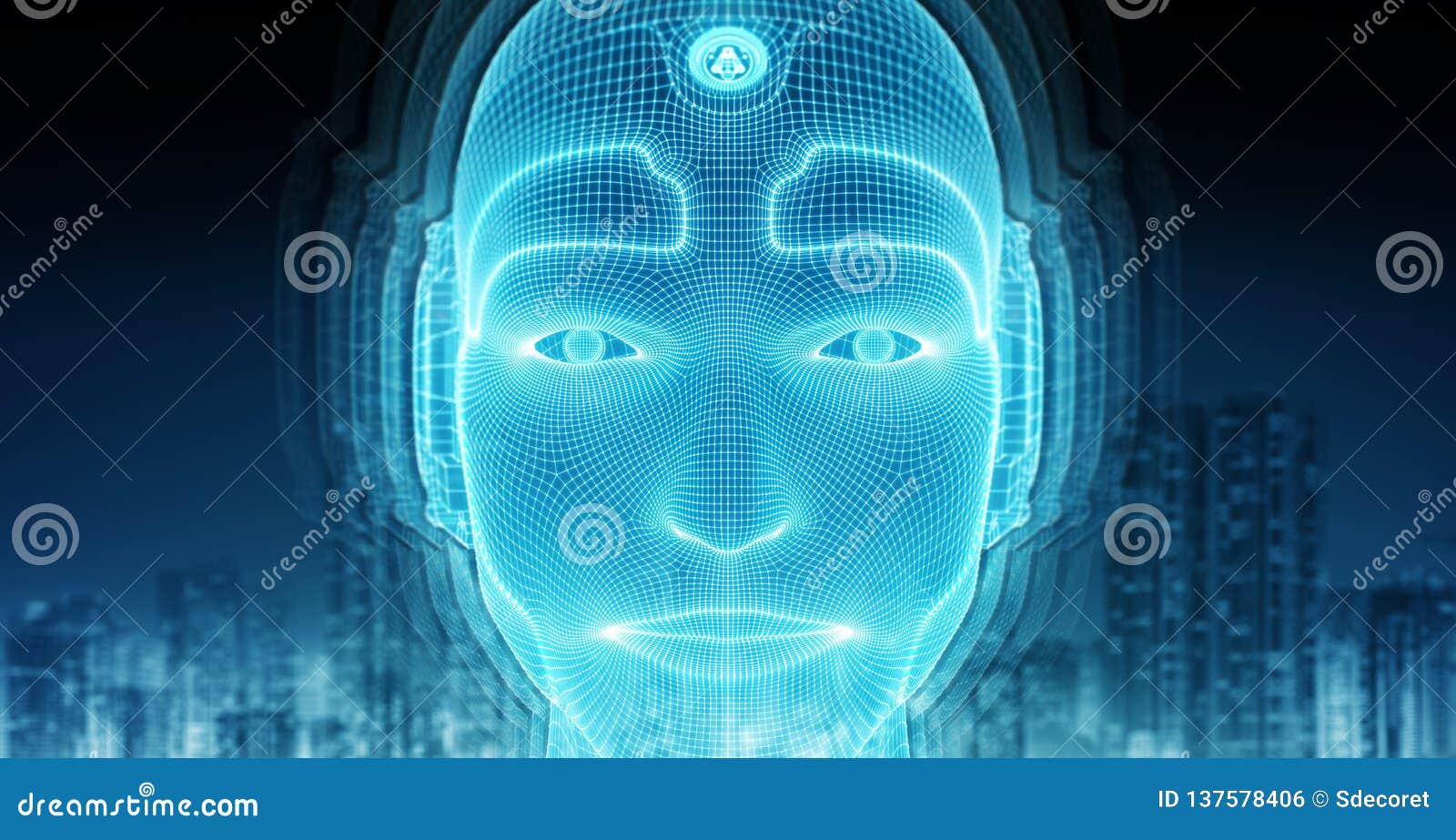 Robotic Man Cyborg Face Representing Artificial Intelligence 3D ...