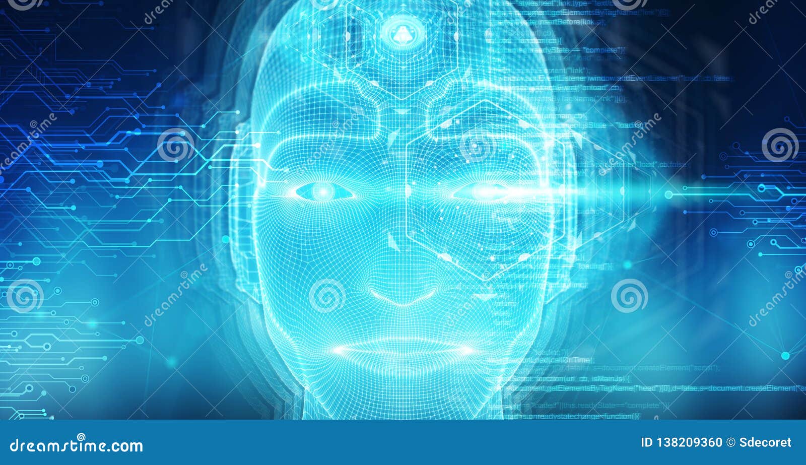 Robotic Man Cyborg Face Representing Artificial Intelligence 3D ...