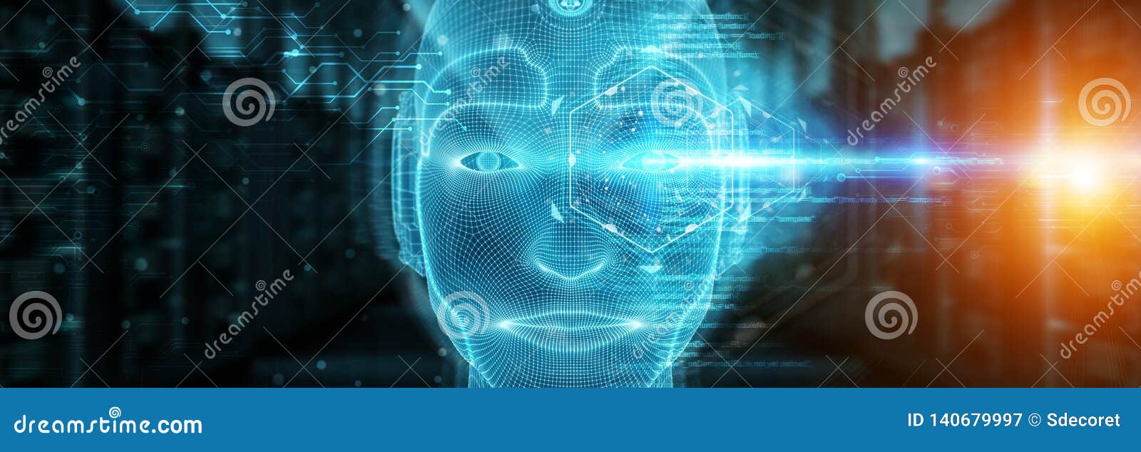 Robotic Man Cyborg Face Representing Artificial Intelligence 3D ...