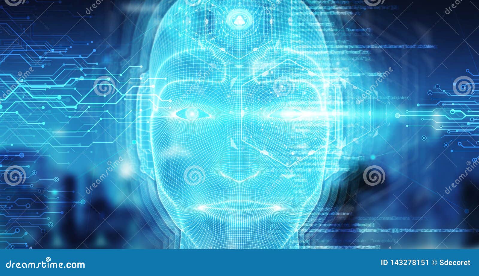 Robotic Man Cyborg Face Representing Artificial Intelligence 3D ...