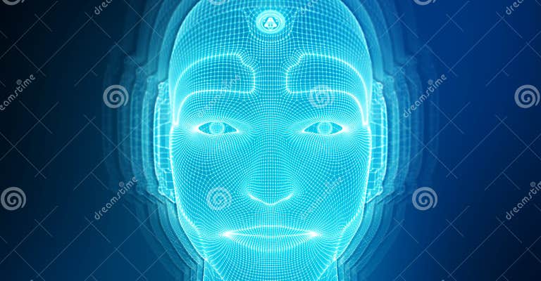Robotic Man Cyborg Face Representing Artificial Intelligence 3D ...