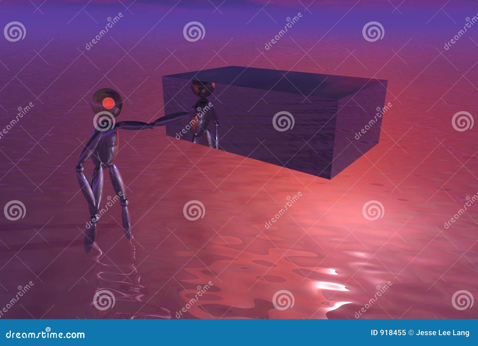 Robotic man near large box stock illustration. Illustration of purplish ...