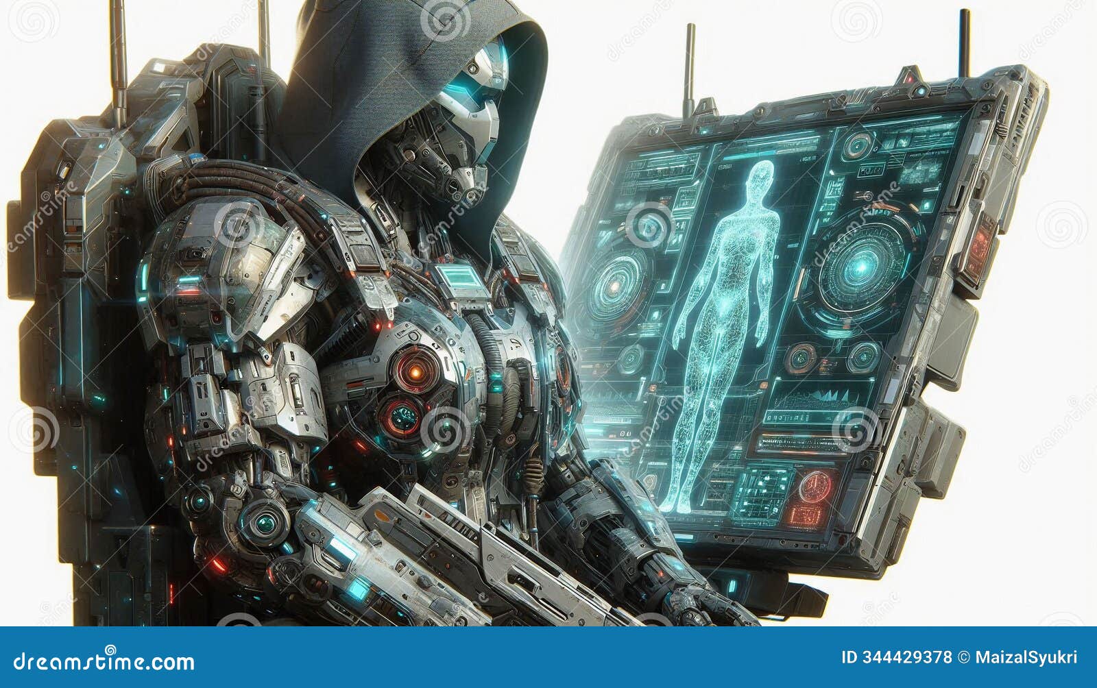 Robotic Mech Pilot Ready for Launch with Holographic Control Panel ...