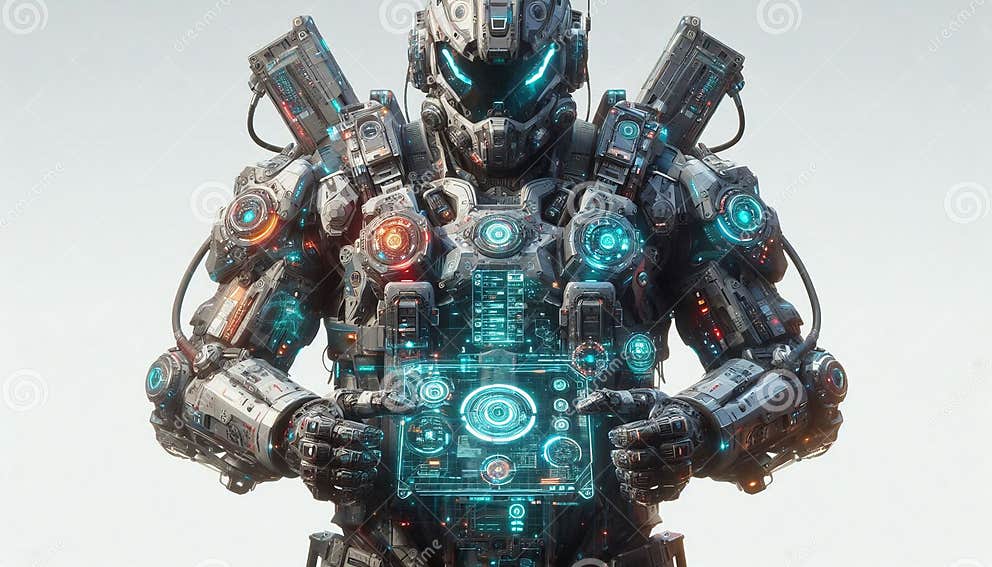 Robotic Mech Pilot Ready for Launch with Holographic Control Panel ...