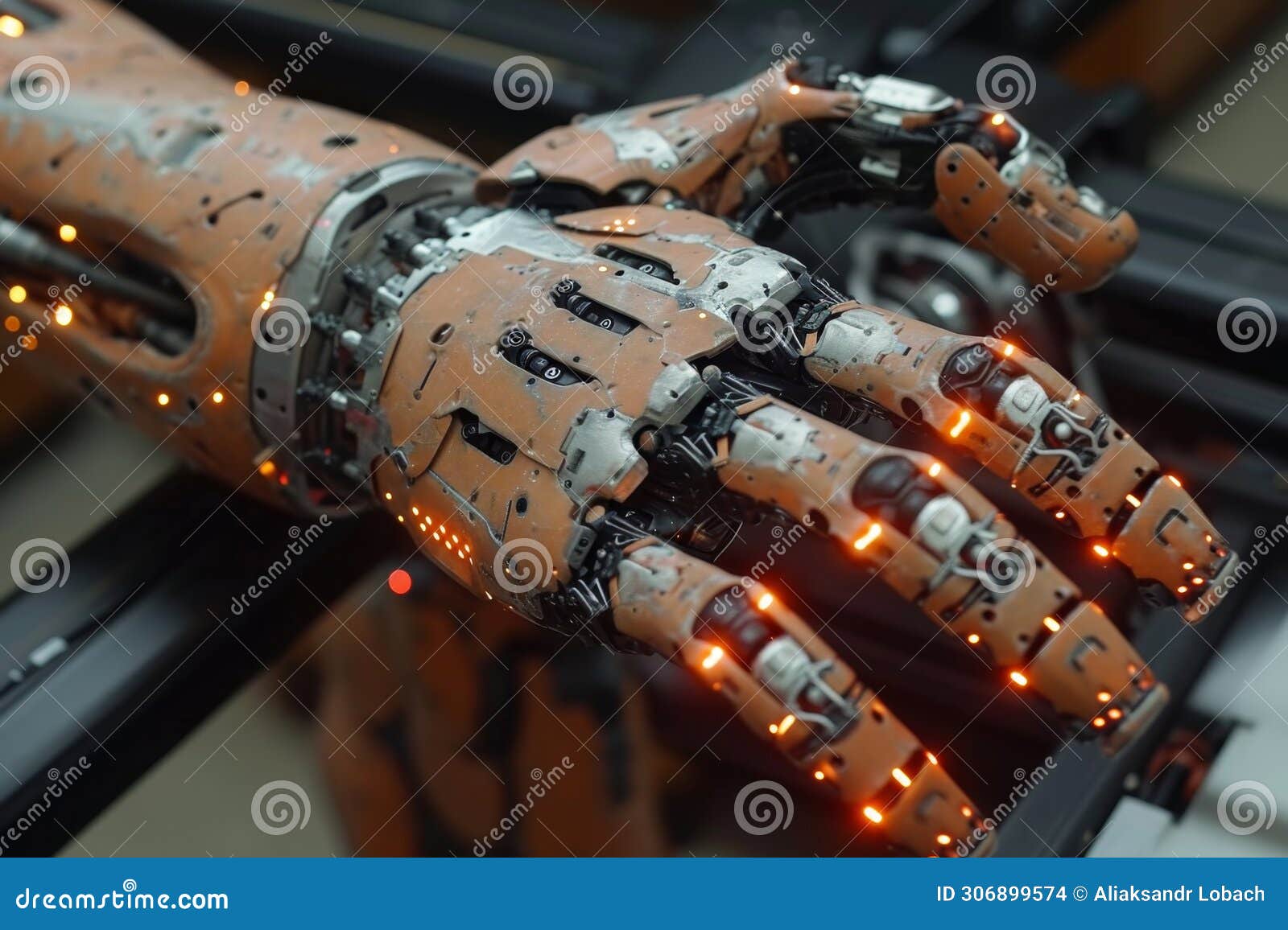 A Robotic Mechanical Arm of a Cyborg. a Cybernetic Organism with ...