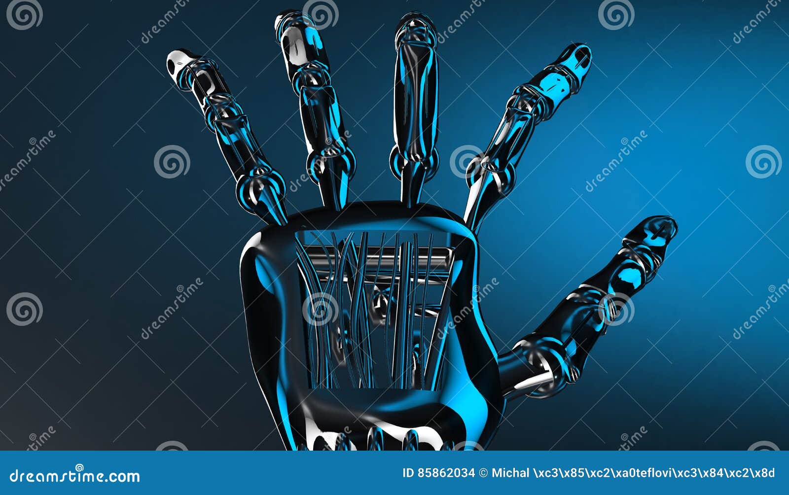 Robotic Mechanical Cybernetic Metal Arm. 3d Rendering Stock ...