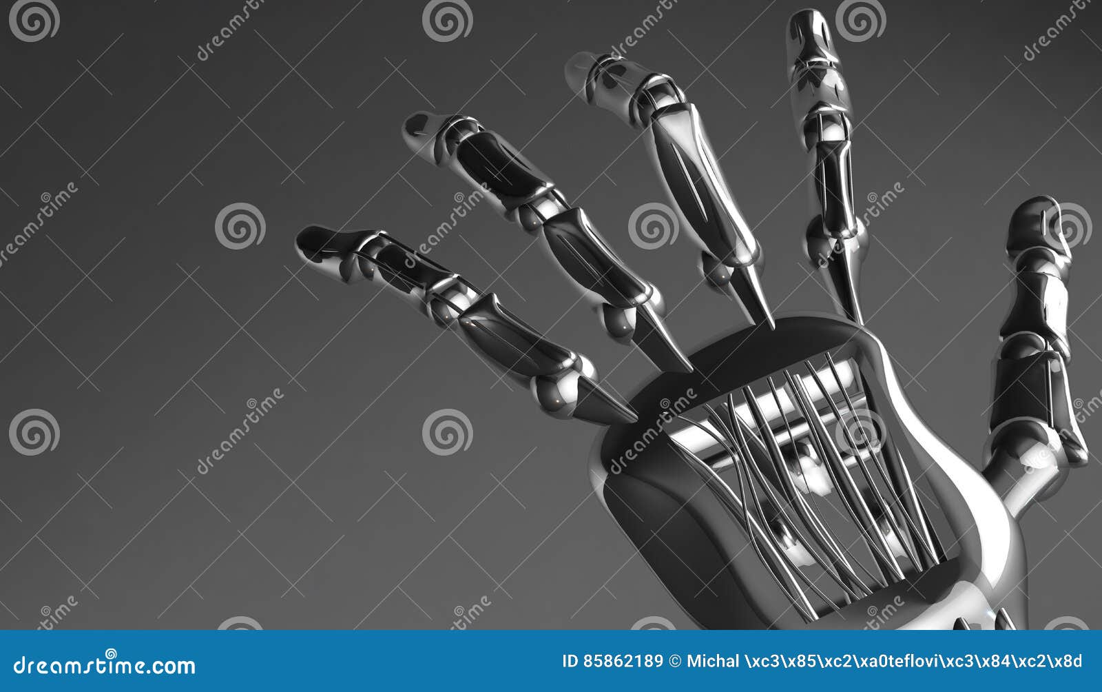 Robotic Mechanical Cybernetic Metal Arm. 3d Rendering Stock ...