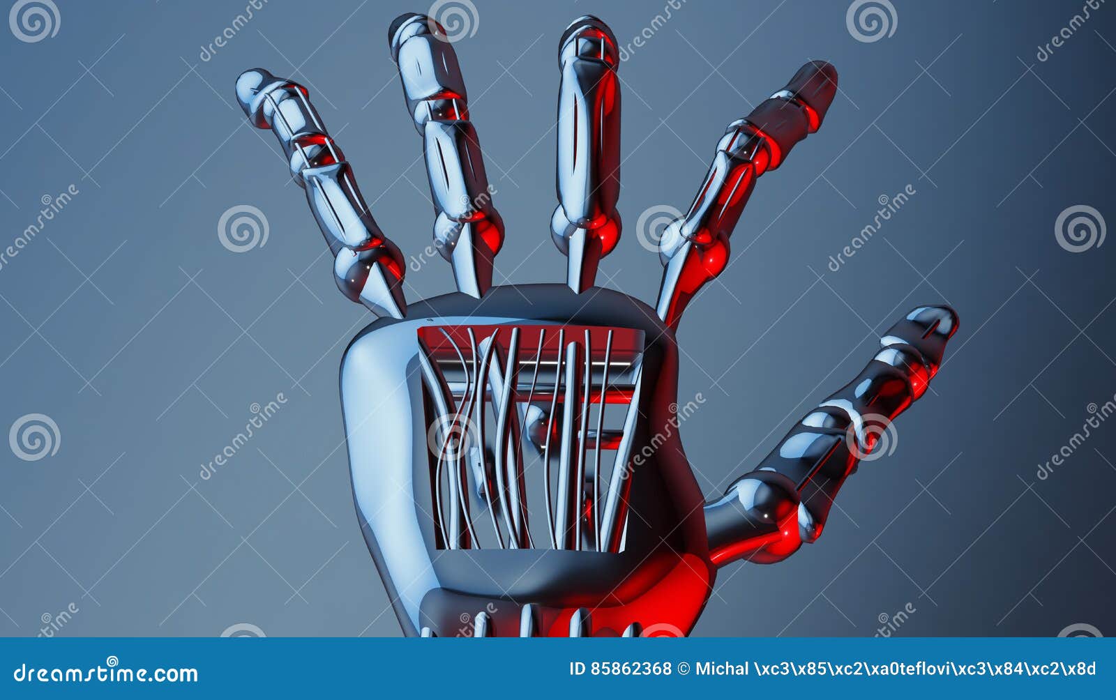 Robotic Mechanical Cybernetic Metal Arm. 3d Rendering Stock ...