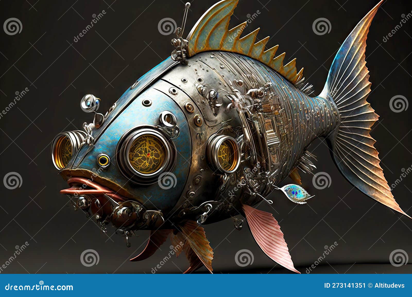 Robotic Mechanical Fish with Large Eyes and Fins Stock Illustration ...