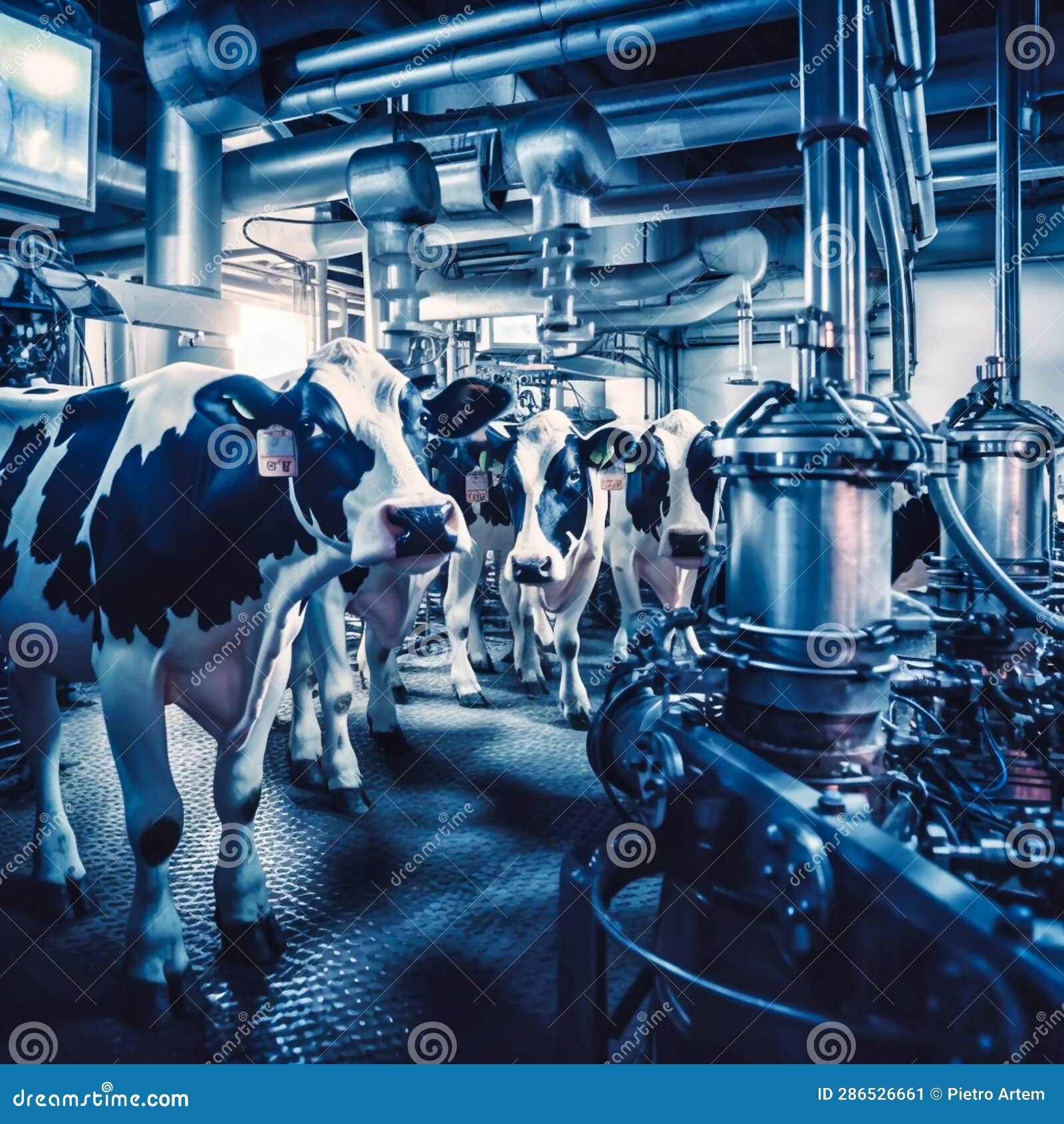 A Robotic Milking Machine Milking Cows on a Dairy. Generative AI Stock ...