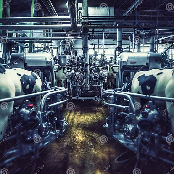 A Robotic Milking Machine Milking Cows on a Dairy. Generative AI Stock ...