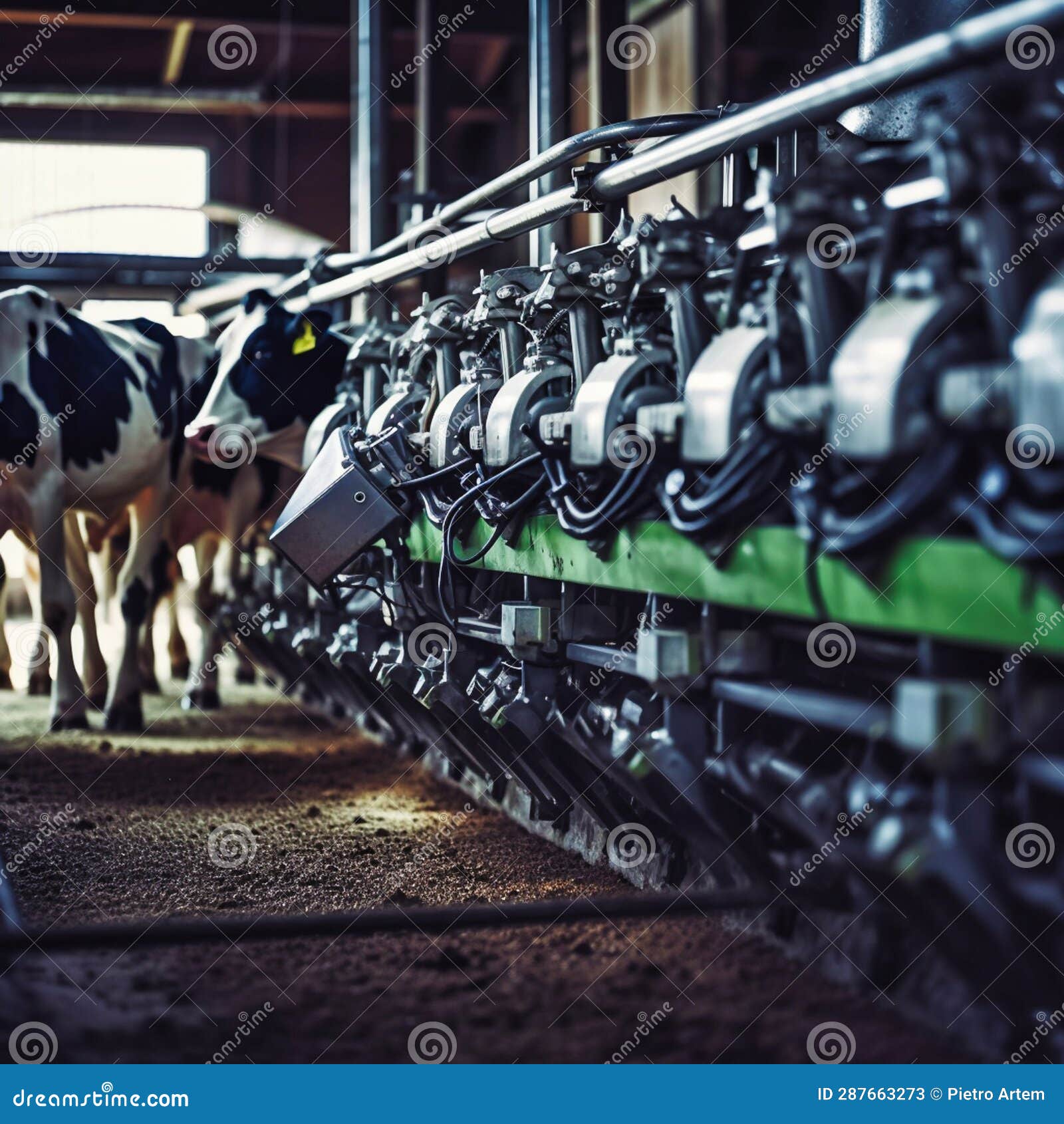 A Robotic Milking Machine Milking Cows on a Dairy. Generative AI Stock ...