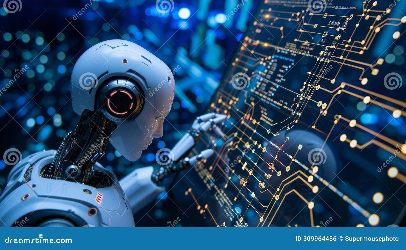 The Robotic Observer Analyzing Digital Data. Generative AI Stock ...