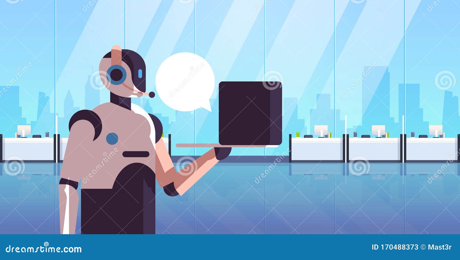 Robotic Operator Consultant Using Laptop Chat Bubble Client Support ...