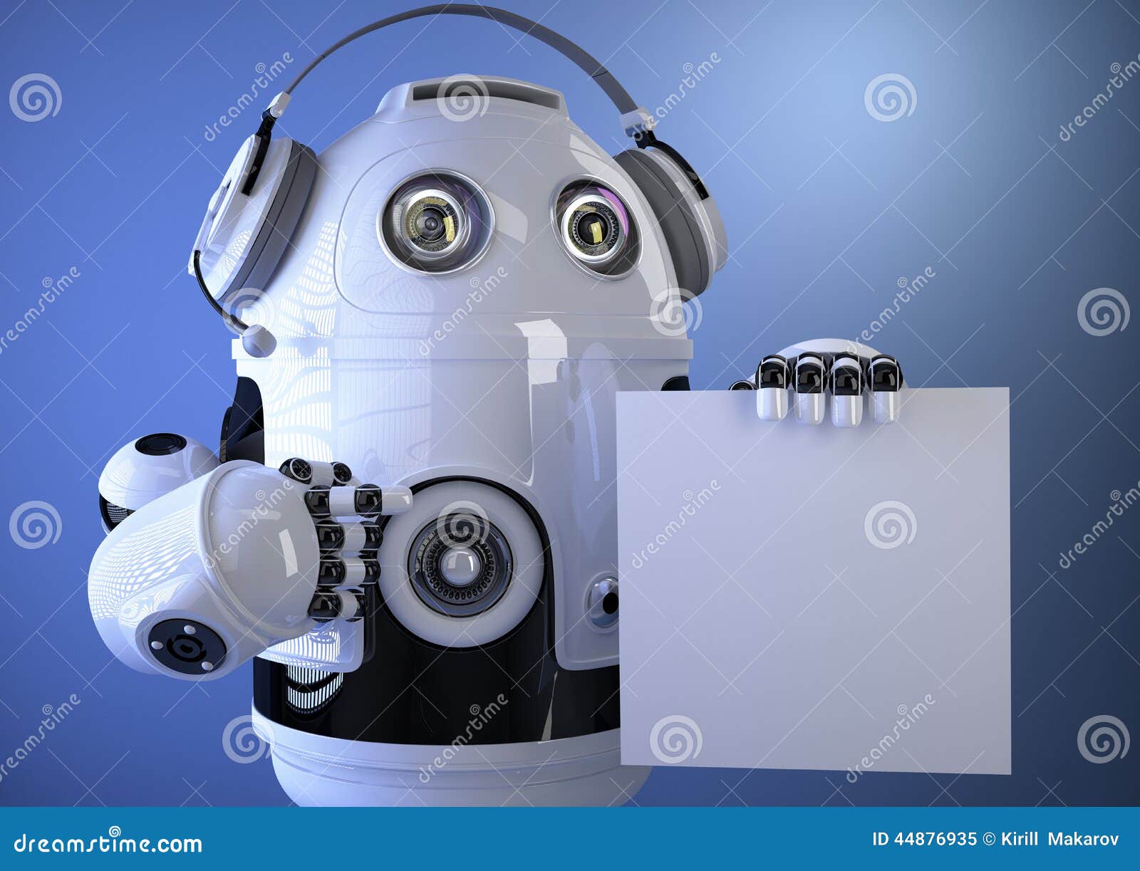 Robotic Operator with Headset and Blank Board. Technology Concept Stock ...
