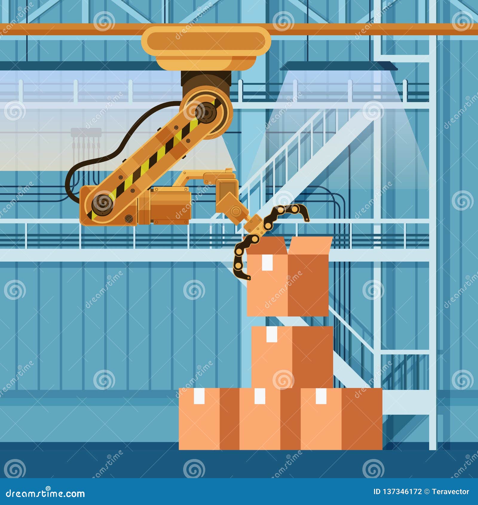 Robotic Packing Claw Lifting Open Cardboard Box Stock Vector ...