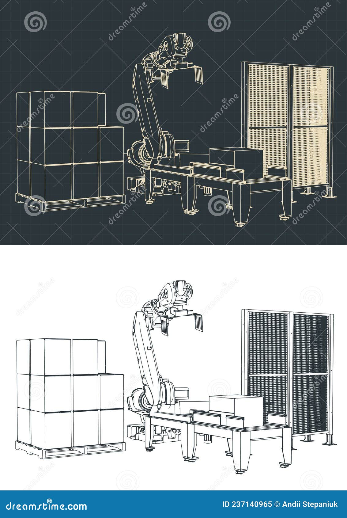 Robotic Palletizing Line Drawings Stock Vector - Illustration of ...