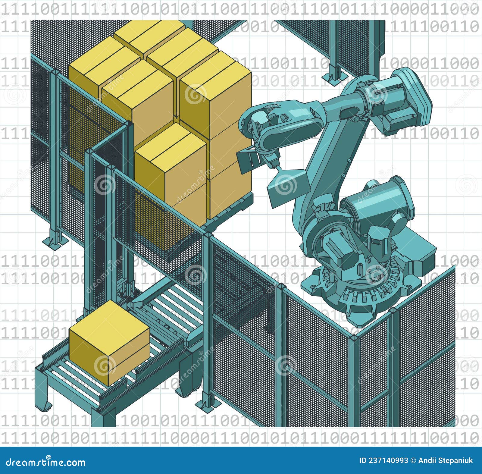 Robotic Palletizing Line Drawings Cartoon Vector | CartoonDealer.com ...