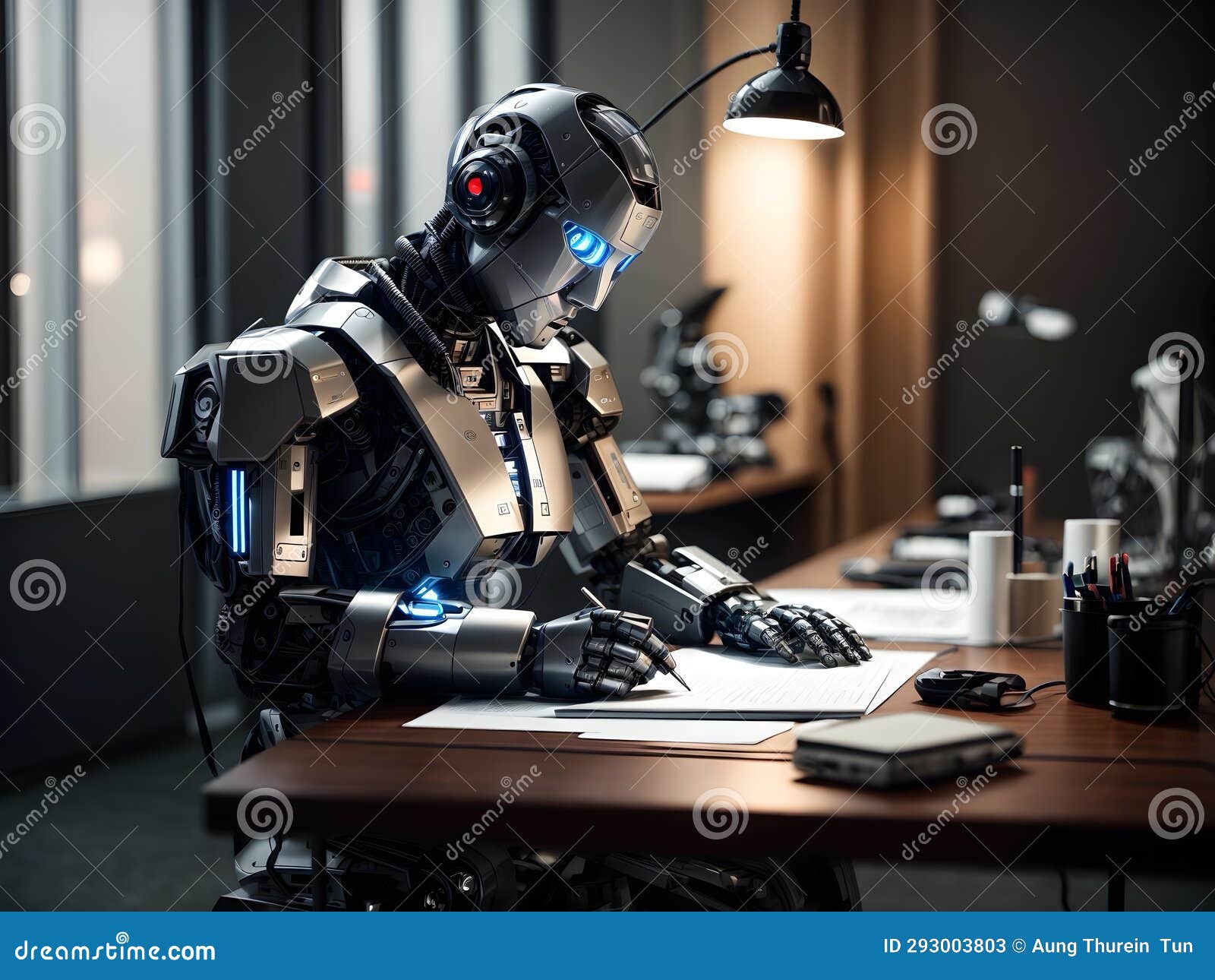 A Robot Trying To Write Something on a Paper Stock Image - Image of ...