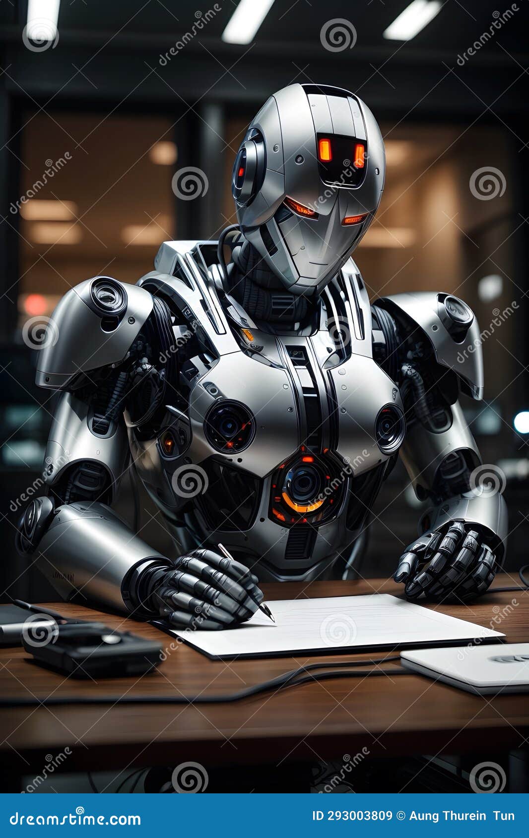 A Robot Trying To Write Something on a Paper Stock Image - Image of ...