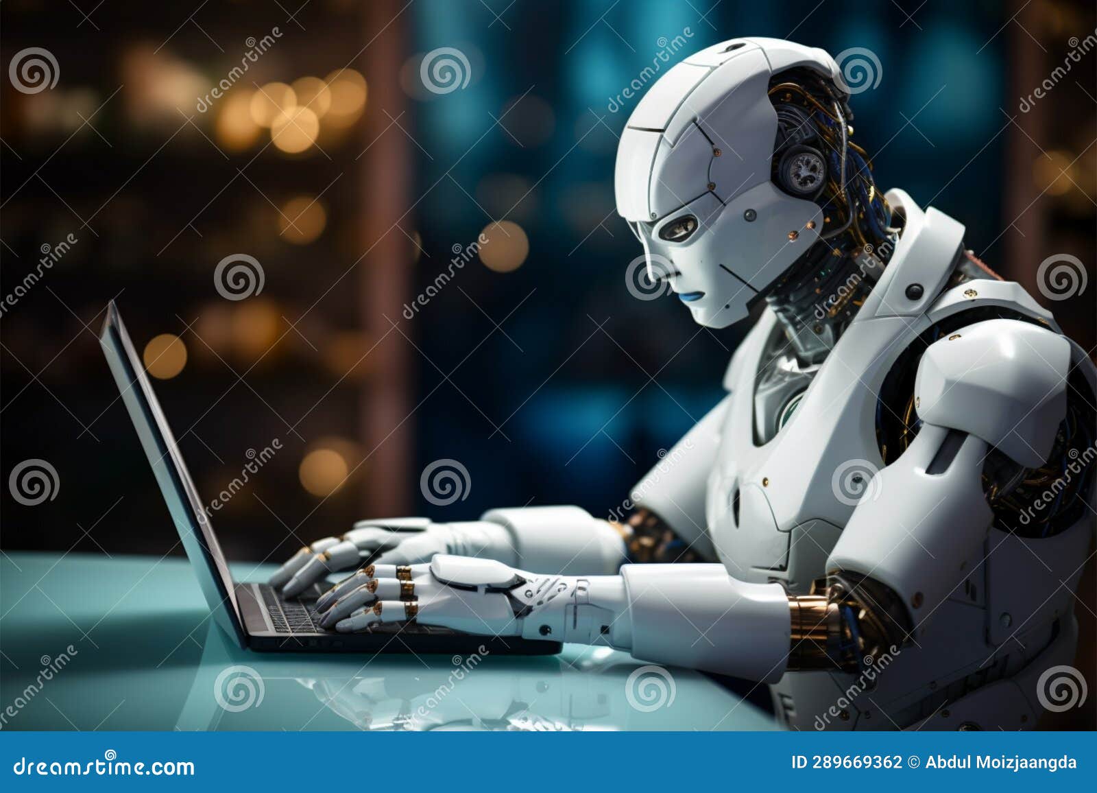 Robotic Presence Stationed at a Desk, Interacting with a Laptop Stock ...