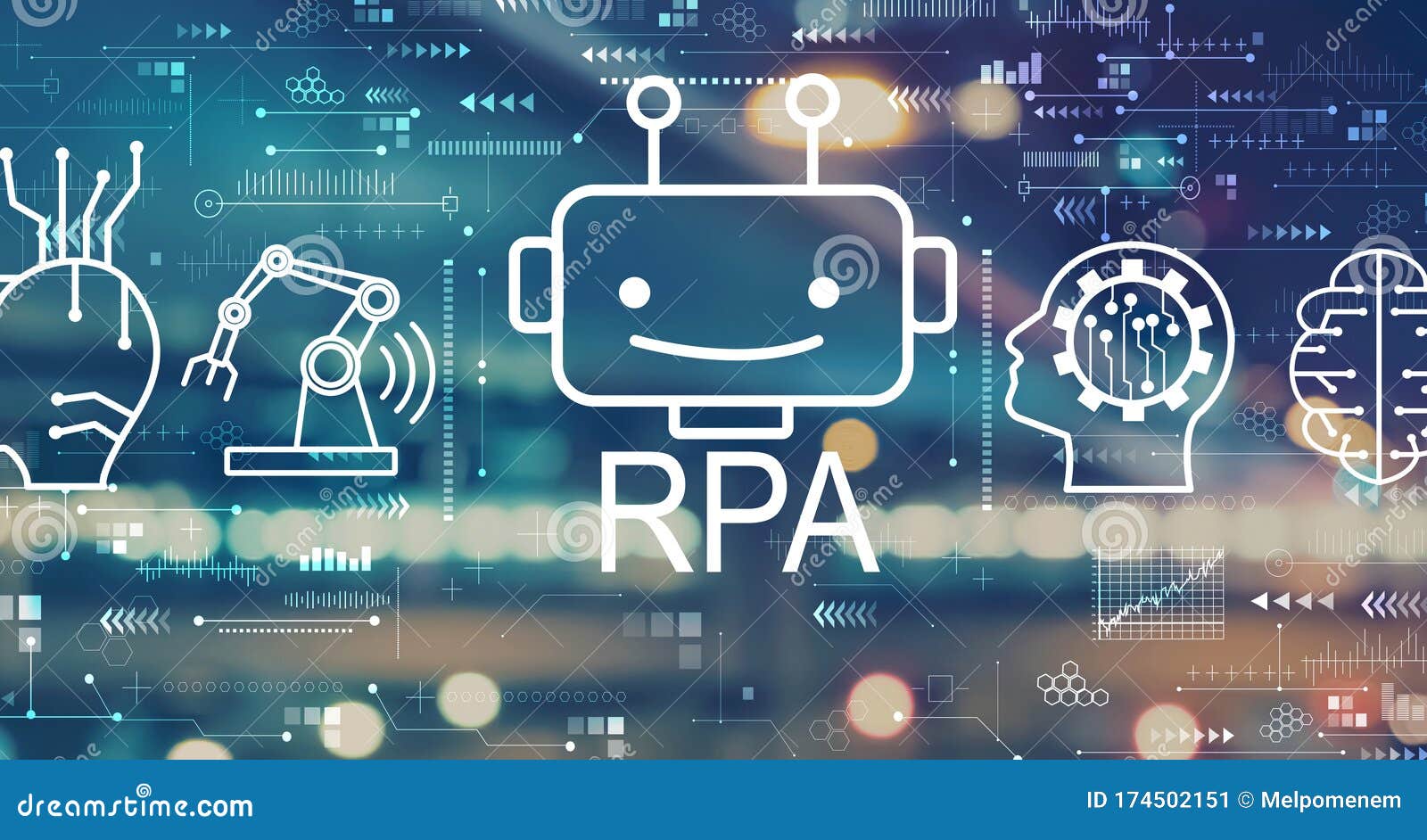 Robotic Process Automation Concept with Blurred City Lights Stock ...