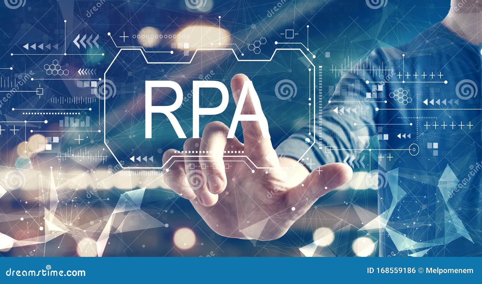 Robotic Process Automation Concept with a Man on City Background Stock ... Robotic Process Automation Concept with a Man on City Background Stock ...