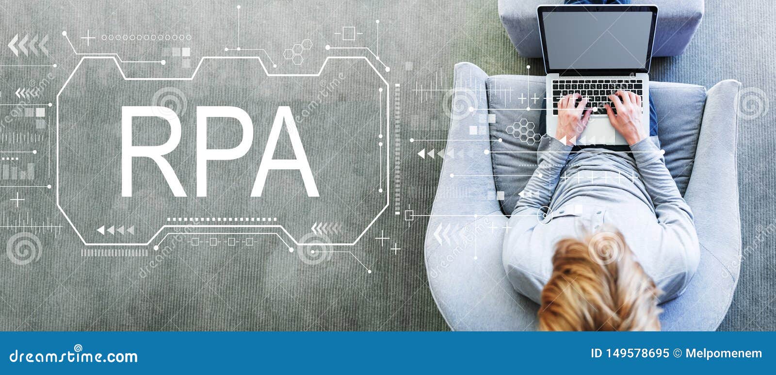 Robotic Process Automation Concept with Man Using a Laptop Stock Image ...