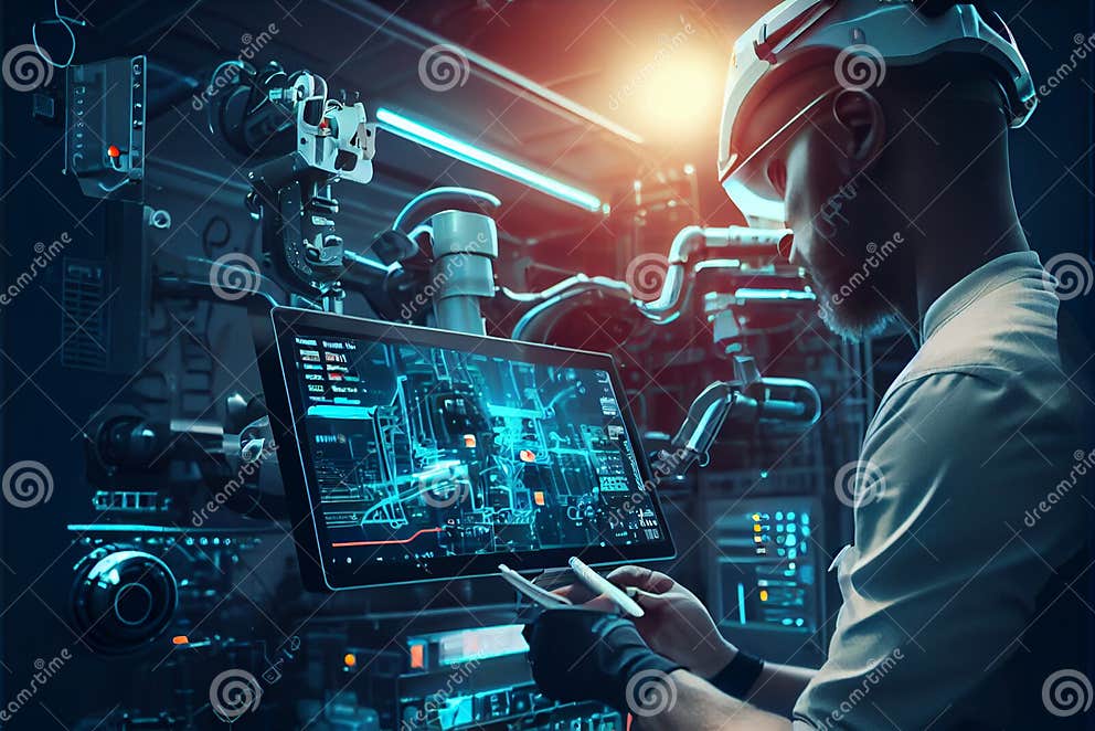 Robotic Process Automation Engineer Using Laptop for Smart Factory ...