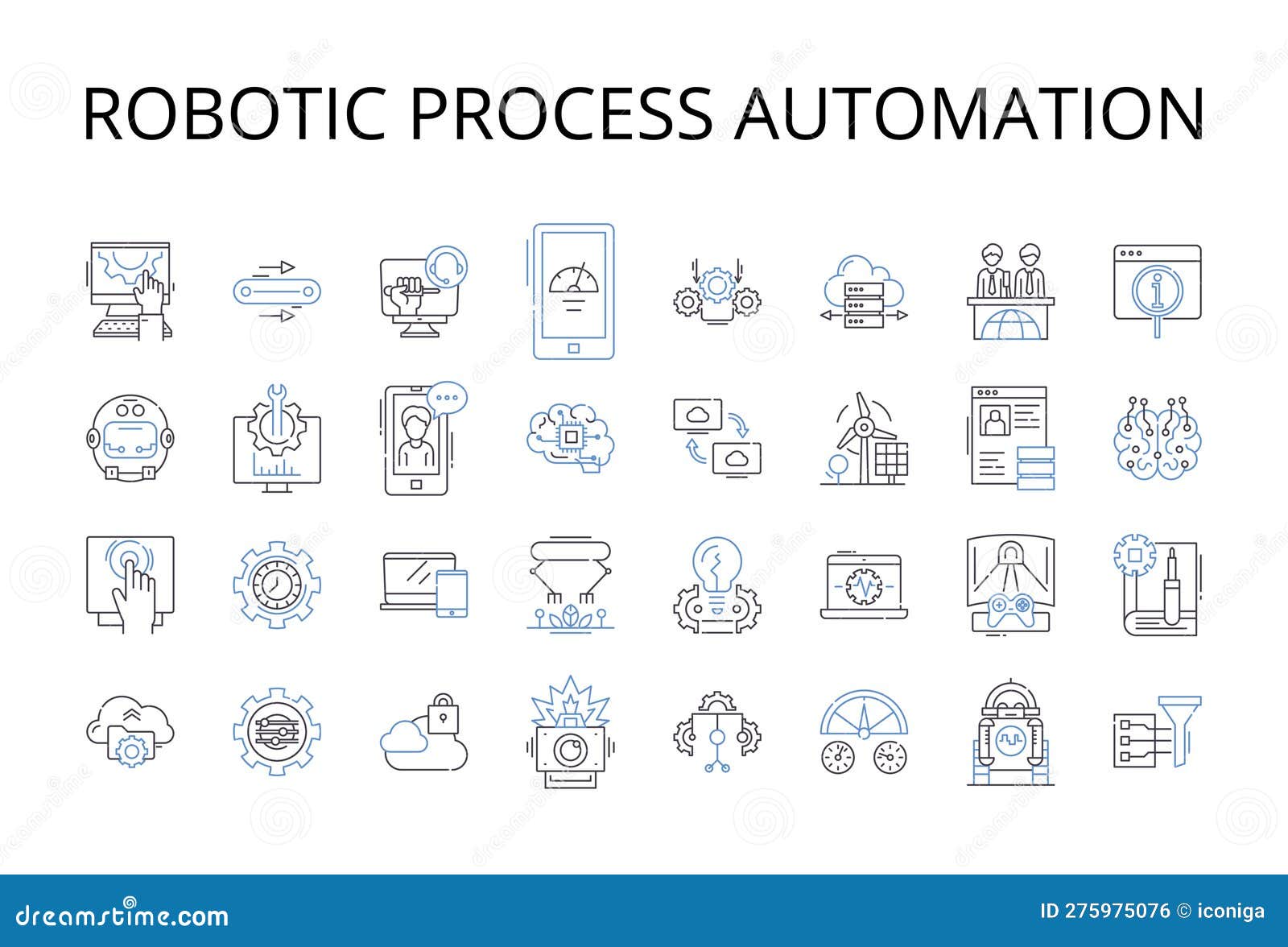 Robotic Process Automation Line Icons Collection. Artificial ...