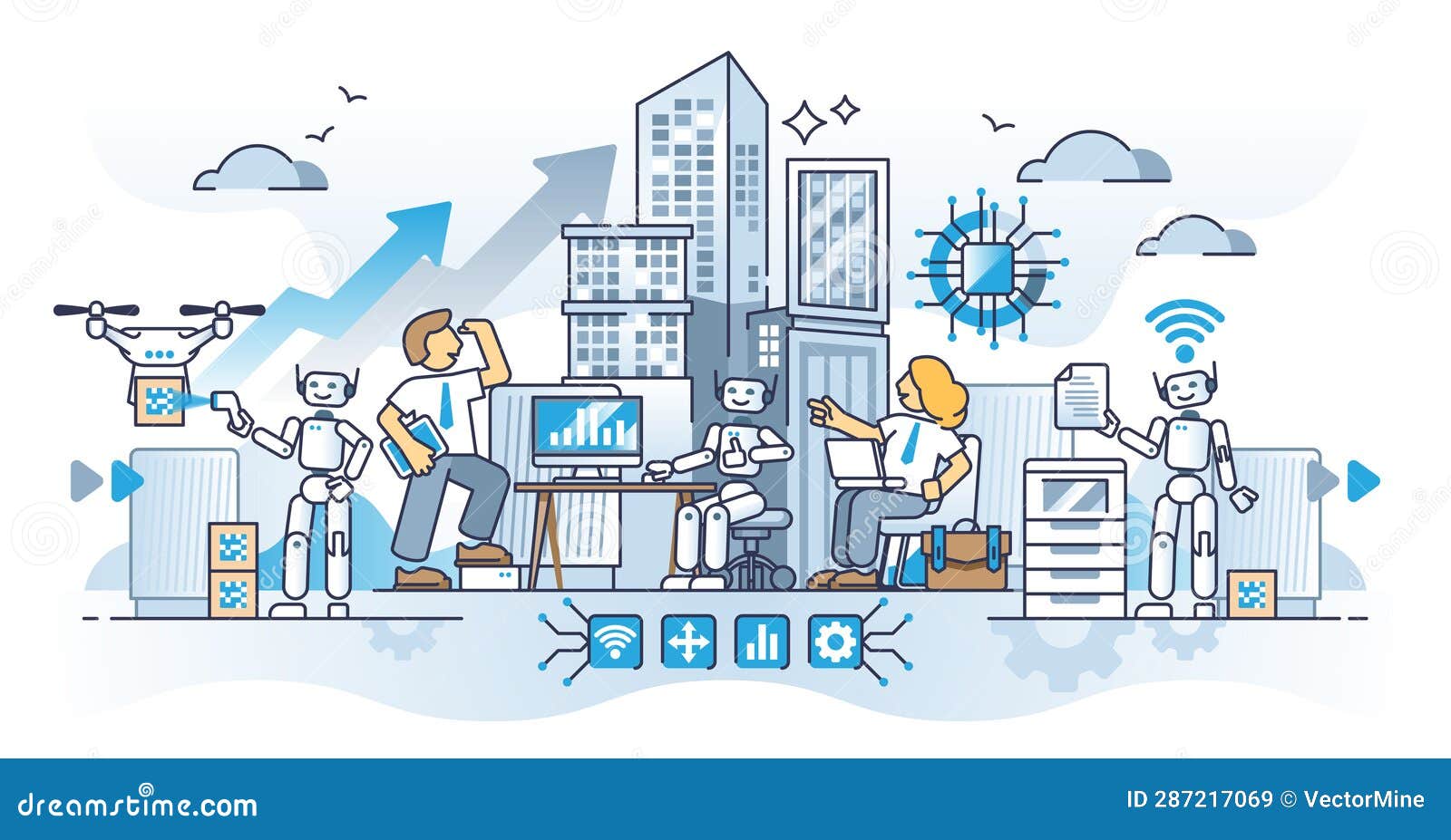 Robotic Process Automation or RPA Technological Robot Help Outline ...