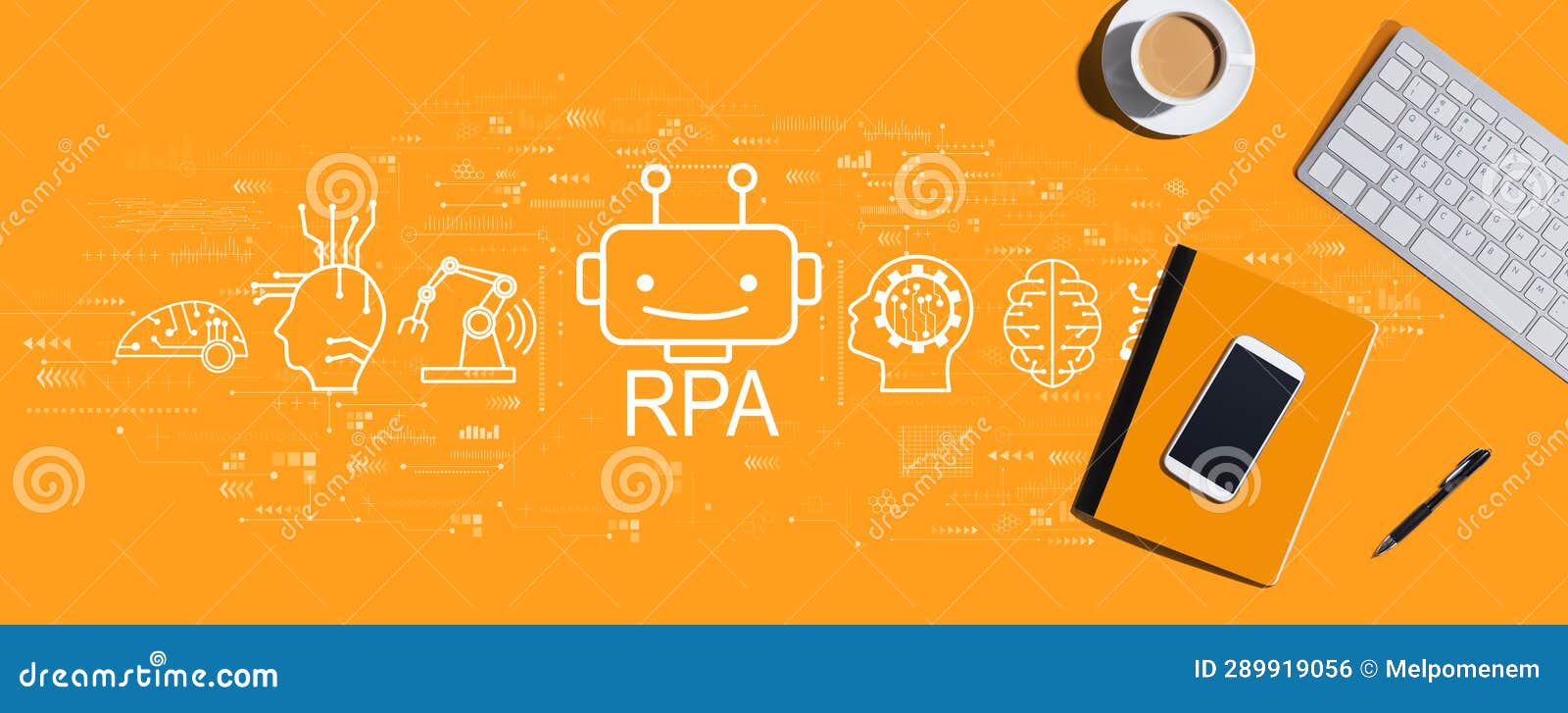 Robotic Process Automation Theme with Computer Keyboard and Office ...