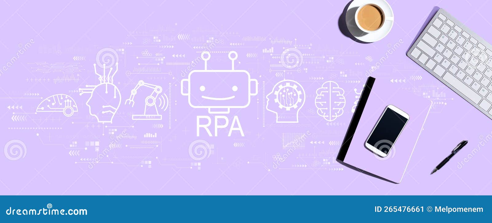 Robotic Process Automation Theme with Computer Keyboard and Office Items Stock Image - Image of ...