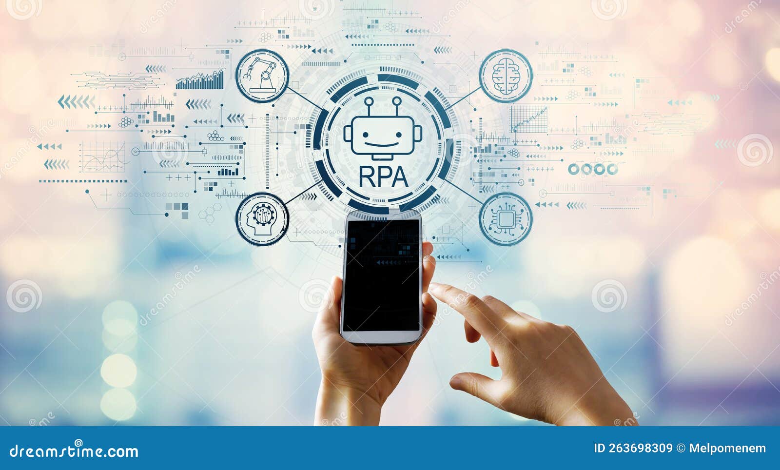 Robotic Process Automation Theme with Hand Pressing a Smartphone Stock ...