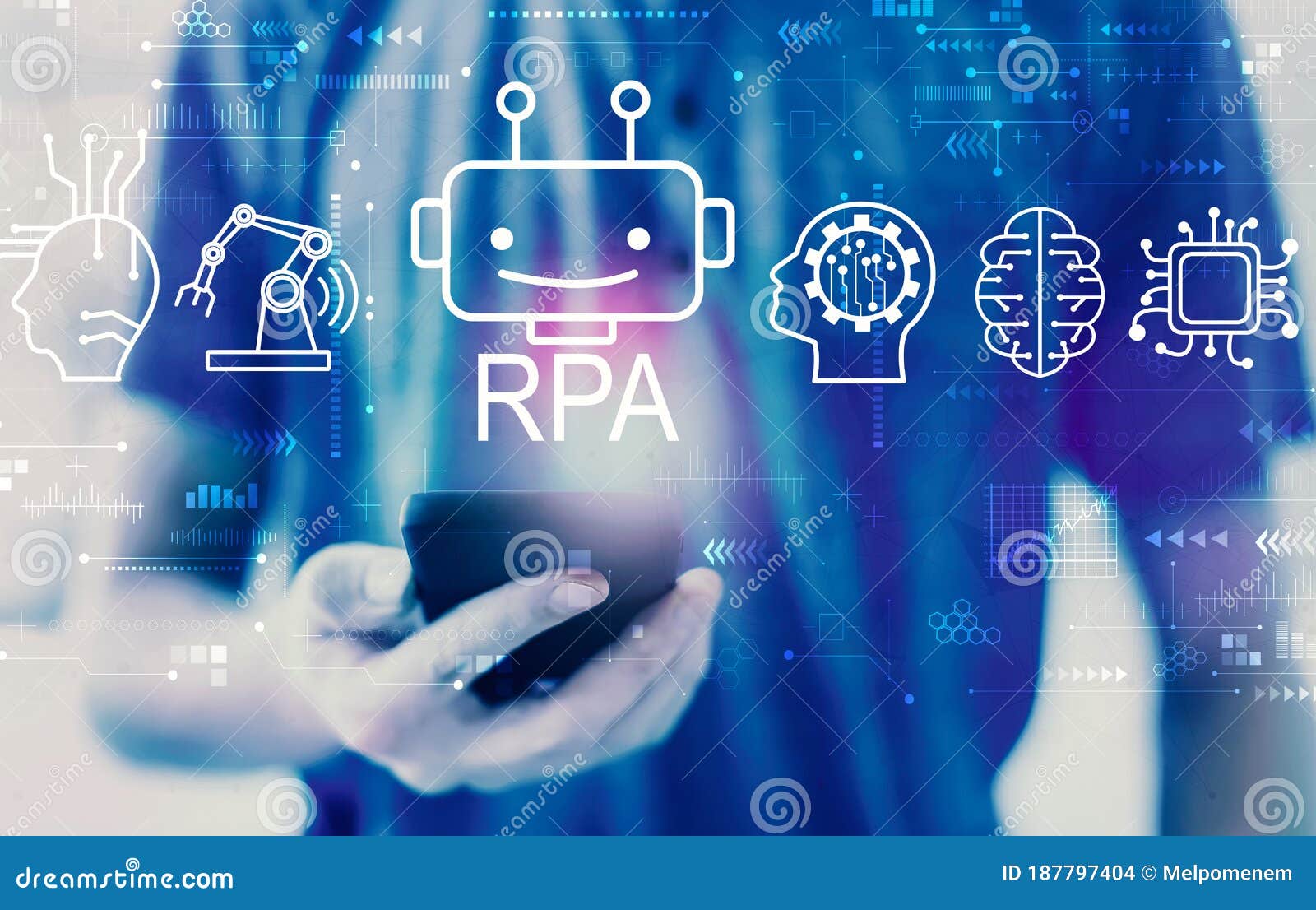 Robotic Process Automation Theme with Man Using a Smartphone Stock ...