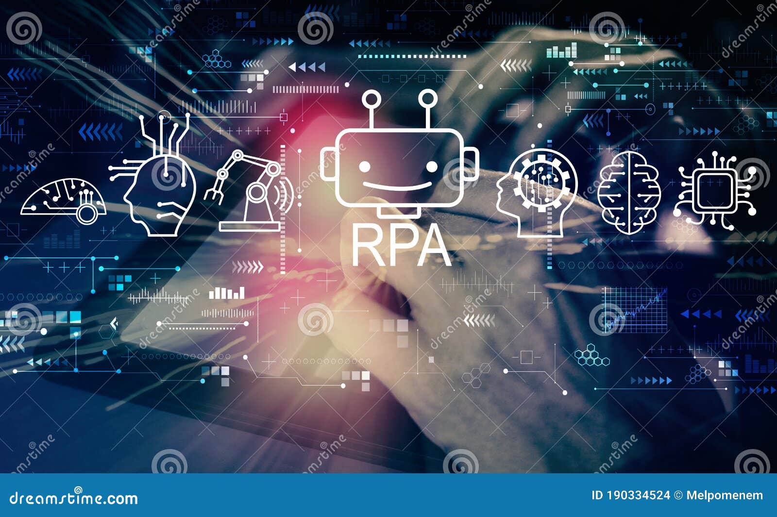 Robotic Process Automation Theme with Man Using Tablet Stock Photo ...