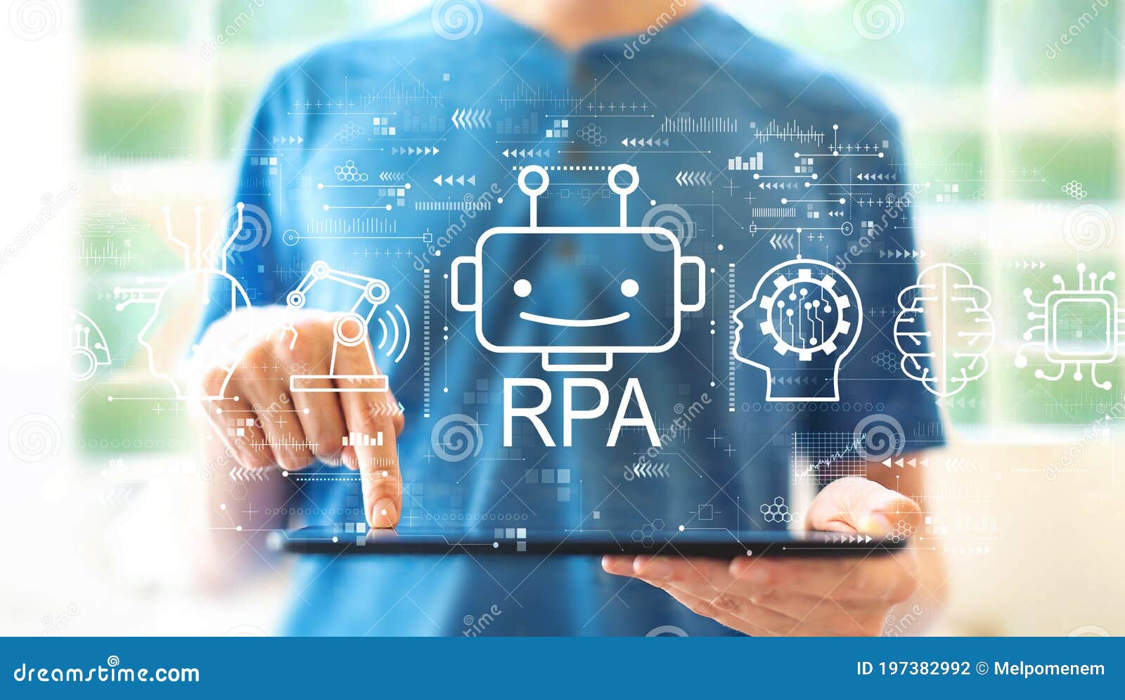 Robotic Process Automation Theme with Man Using a Tablet Stock Photo ...