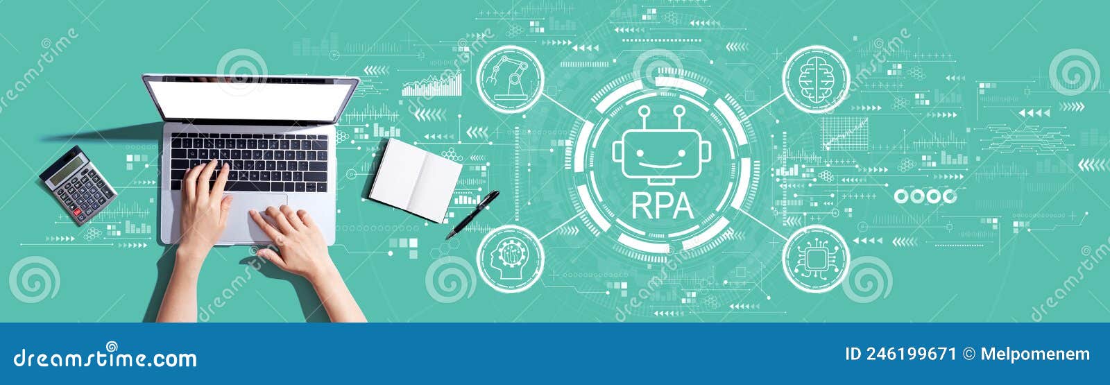 Robotic Process Automation Theme with Person Using a Laptop Stock Image ...