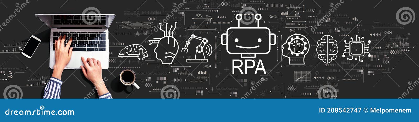 Robotic Process Automation Theme with Person Using Laptop Stock Image ...