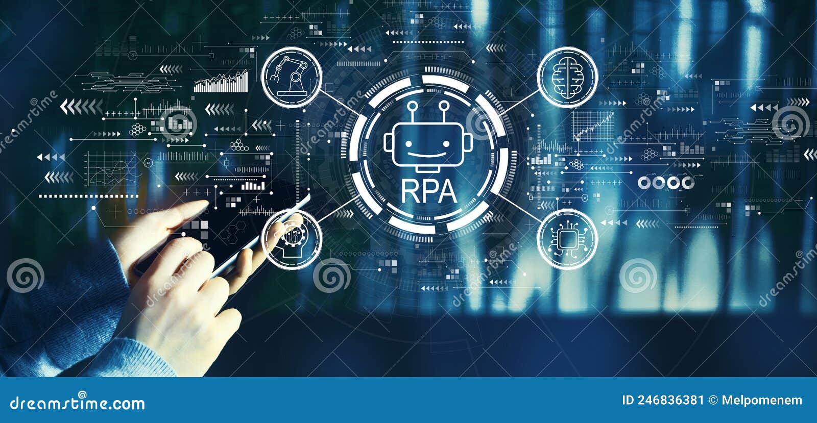 Robotic Process Automation Theme with Person Using Smartphone Stock ...