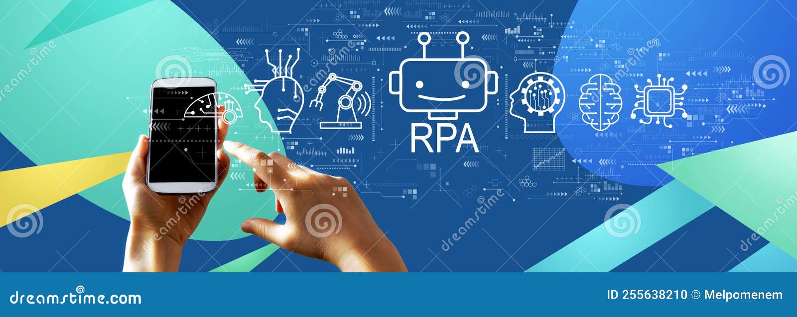 Robotic Process Automation Theme with Person Using Smartphone Stock ...