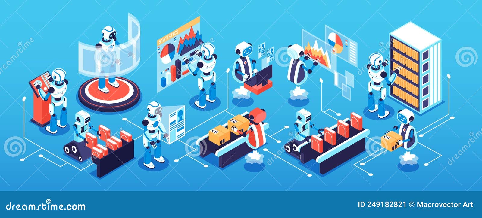 Robotic Process Isometric Narrow Concept Stock Vector - Illustration of ...
